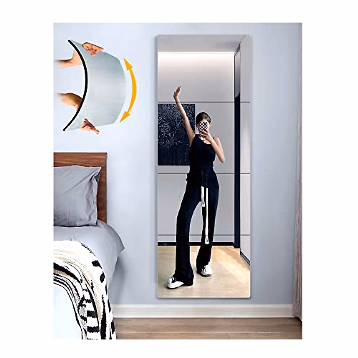 Unbreakable Full Length Mirror Wall Tiles,Shatterproof Plexiglass Full Body Mirror,Extra Thick1/8",12"x12"x4Pcs,Closet Mirrors for Bedroom,Gym Mirrors for Home Gym,Peel and Stick Mirrors For Wall