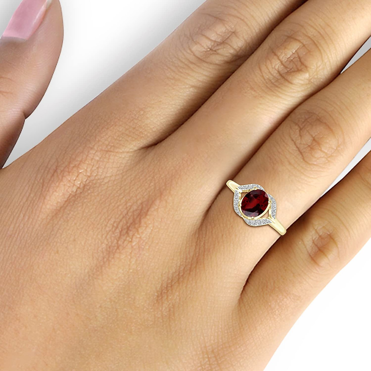 JEWELEXCESS 1.60 CTW Garnet & Accent White Diamonds Ring in 14K Gold Over Silver