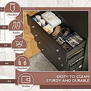 YESHOMY Modern Dresser with 5 Drawers, Wide Chest Storage Tower and Clothes Organizer Unit for Bedroom, Living Room, Hallway, Dormitory, Black