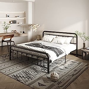 LIKIMIO King Bed Frame, Metal Platform Bed Frame King with Headboard and Strong Support Frames, Easy Assembly, Noise-Free, No Box Spring Needed, Black