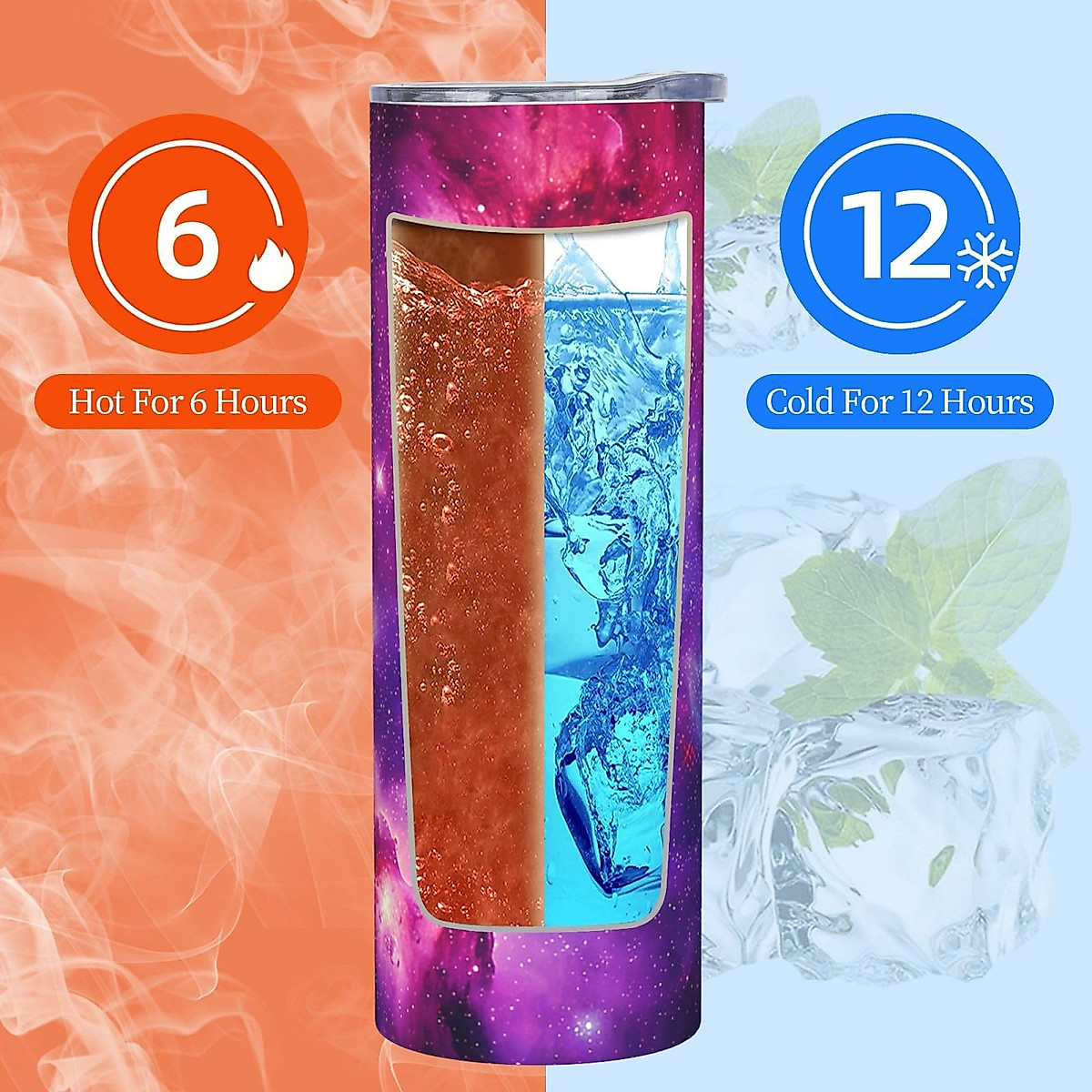 Tangopi Pink Purple Galaxy 20 oz Tumbler with Lid and Straw Insulated Travel Coffee Mug Reusable Spill Proof Coffee Cups Stainless Steel Water Bottle for Hot and Cold Drinks