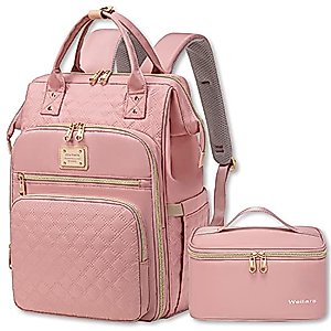 Weitars 15.6 Inch Laptop Backpack For Women School /Travel Backpack, Teacher Nurse Work Backpack with Lunch Box Compartment Bookbag Computer Backpack (Pink)