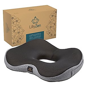 Lillyzen Donut Pillow for Tailbone Pain Relief Memory Foam Seat Cushion Orthopedic Pressure Relief Sitting Coccyx Sciatica Hemorrhoids Pregnancy Postpartum Office Chair Butt Pillows (Black Grey)