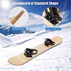 GYMAX Wooden Snowboard, Skateboard for Snow with Step-in Binding & 2 Pulling Holes, All Skill Level Foot Deck for Skiing, Adults Youth Kids Over 5