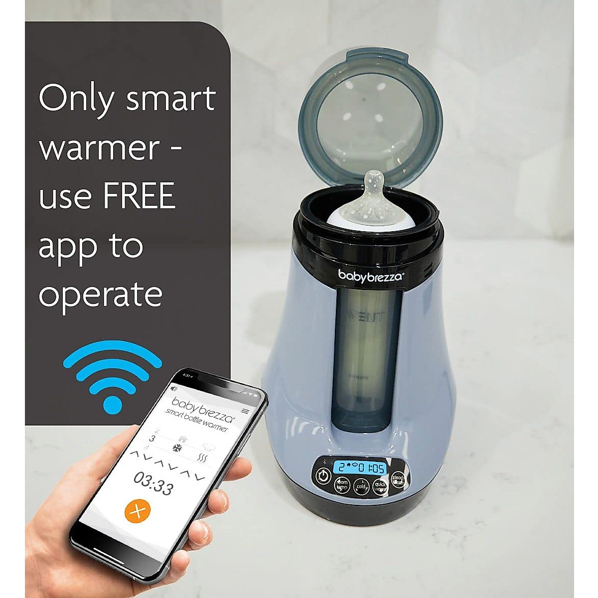 Baby Brezza Safe & Smart Electric Baby Bottle Warmer, Breastmilk Warmer + Baby Food Warmer + Defroster - Universal Warmer Fits All Feeding Bottles: Glass + Plastic – Wireless Bluetooth Control, Slate