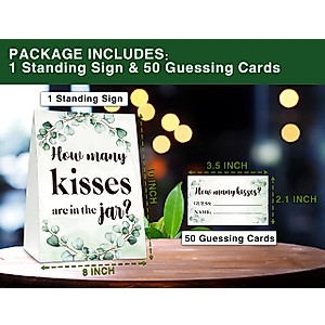 Eyouyeqi How Many Kisses Are In The Jar Sign, Greenery Bridal Shower Game, Eucalyptus Baby Shower Sign & Tickets, Wedding/Engagement Party Supplies Decorations - (1 Sign + 50 Guessing Cards) - 08