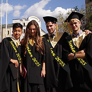 Generic 12 Pcs Black Senior 2025 Sash with Gold Glitter Letters - Senior Sashes Class of 2025, Celebration Graduation sash, Senior Cheer Sash, Class Competition Sashes, Graduation Party Supplies