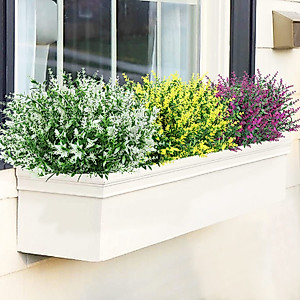 20 Bundles Artificial Lavender Flowers Outdoor Fake Flowers Faux Plants Plastic Bouquet Fake Greenery UV Resistant No Fade Faux Shrubs Home Garden Porch Patio Office Yard Indoor Decoration (White)