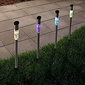 Solar Outdoor LED Light, Battery Operated Stainless Steel Mosaic Column Path and Walkway Lights For Landscape, Patio, Pathways by Pure Garden