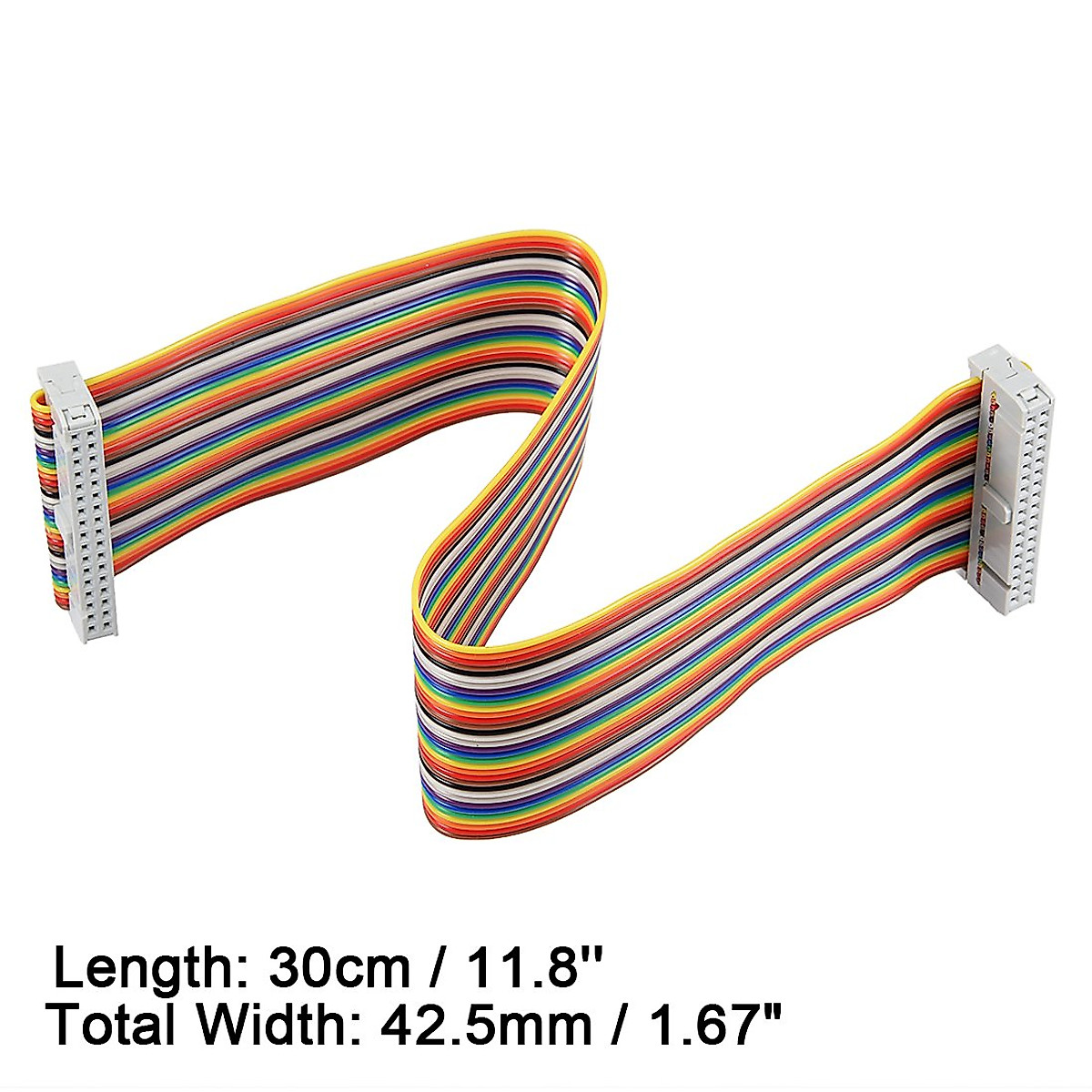 uxcell IDC 34 Pins Wire Flat Multicolored Flexible Rainbow Ribbon Jumper Cable 30cm 2.54mm Pitch,1pcs