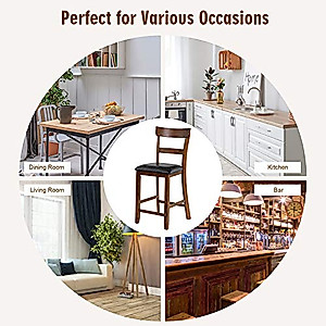 COSTWAY Barstools Set of 4, 25.5-Inch Counter Height Chair with Backrest, Foam-padded Cushion, Rubber Wood Legs, Wooden Vintage Dining Chair for Bistro, Living Room, Kitchen, Brown and Black