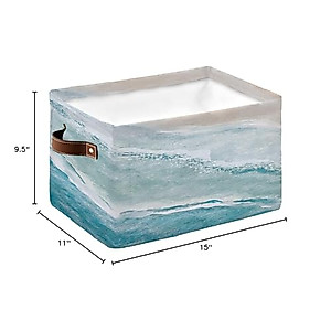 DecorLovee Summer Beach Storage Basket Waterproof Cube Storage Bin Organizer with Handles, Ocean Nautical Coastal Seaside Aqua Beige Collapsible Storage Cubes Bins for Clothes Books 15"x11"x9.5" 1 Pcs