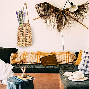 Hiceeden Woven Front Door Basket, Water Hyacinth Hanging Wall Flower Basket, Wall Decor Boho Decoration Veggies Storage Basket for Home, Garden, Pantry, Farmhouse