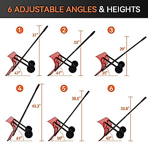 KioGro Metal Snow Shovel, Wheeled Snow Pusher Shovel with Adjustable Handle 30-Inch Heavy Duty Blade Snow Removal for Driveway, Decks, Sidewalks