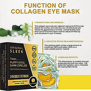 Original Sleek 24k Gold Under Eye Patches (20 pairs) - collagen patches, dark under eye circles treatment, bags under eyes treatment for women,puffy eye mask, under eye mask patches