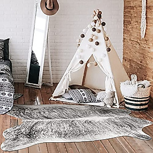 Softlife Faux Cowhide Rug, 4.6 x 5.2 Feet Cow Hides and Skins Rug for Living Room, Western Rug for Decorating Room, Cute Cow Area Rugs for Home, Faux Animal Fur Rug, Grey