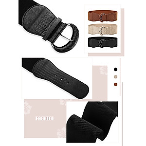 SATINIOR 3 Pieces Women Wide Elastic Belt for Dress Women Stretchy Cinch Leather Belt for Ladies Dress Decoration(L,Black, Brown, Beige)