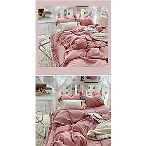 Magic bedding 3 Pcs Ruffled Cotton Duvet Cover in Pink Color, Bedding Set Ruffle Queen Duvet Cover King Bedding Set Comforter Cover Pink Twin Full Duvet Cover Set (Queen 90X90)