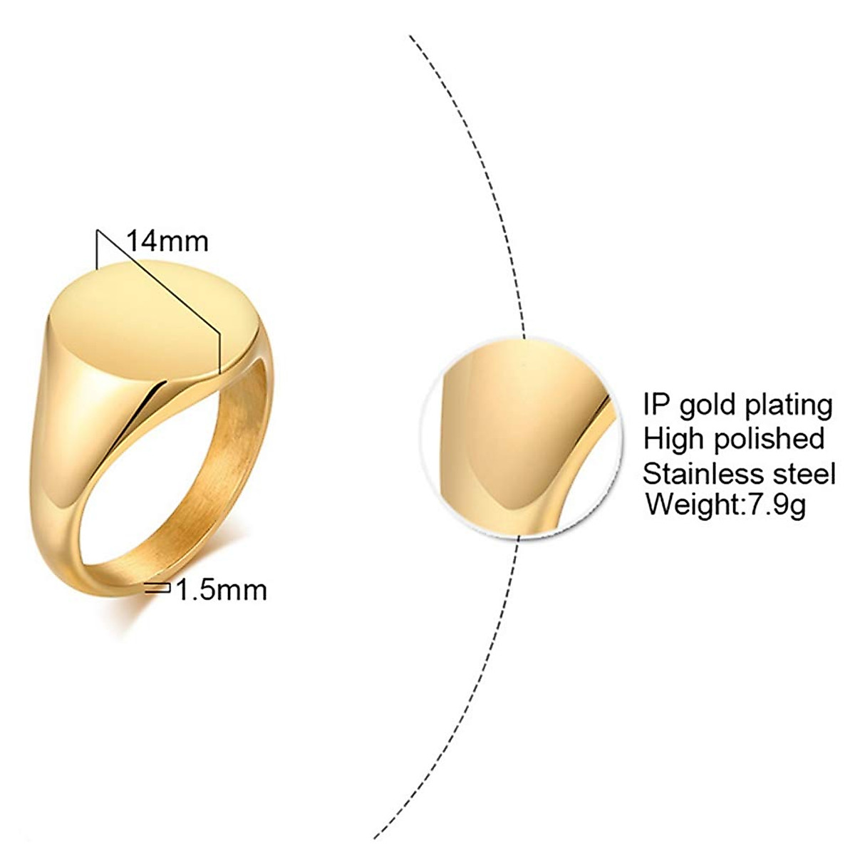 Jude Jewelers Stainless Steel Classical Simple Plain Round Signet Style Pinky Wedding Statement Promise Anniversary Ring (Gold, 6)