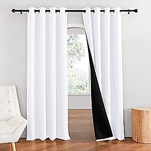 RYB HOME White Blackout Curtains 95 inch Long, 100% Black Out Curtains & Drapes for Living Room, W52 x L95, 2 Panels