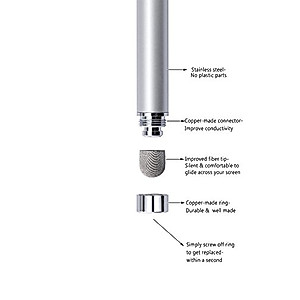 CCIVV Stylus, 4 Pcs 5.0 Inches Hybrid Mesh Fiber Tip Stylus Pens for Touch Screen, Compatible with iPad, iPhone, Kindle Fire + 4 Extra Replaceable Hybrid Fiber Tips (White, Black, Silver, Blue)