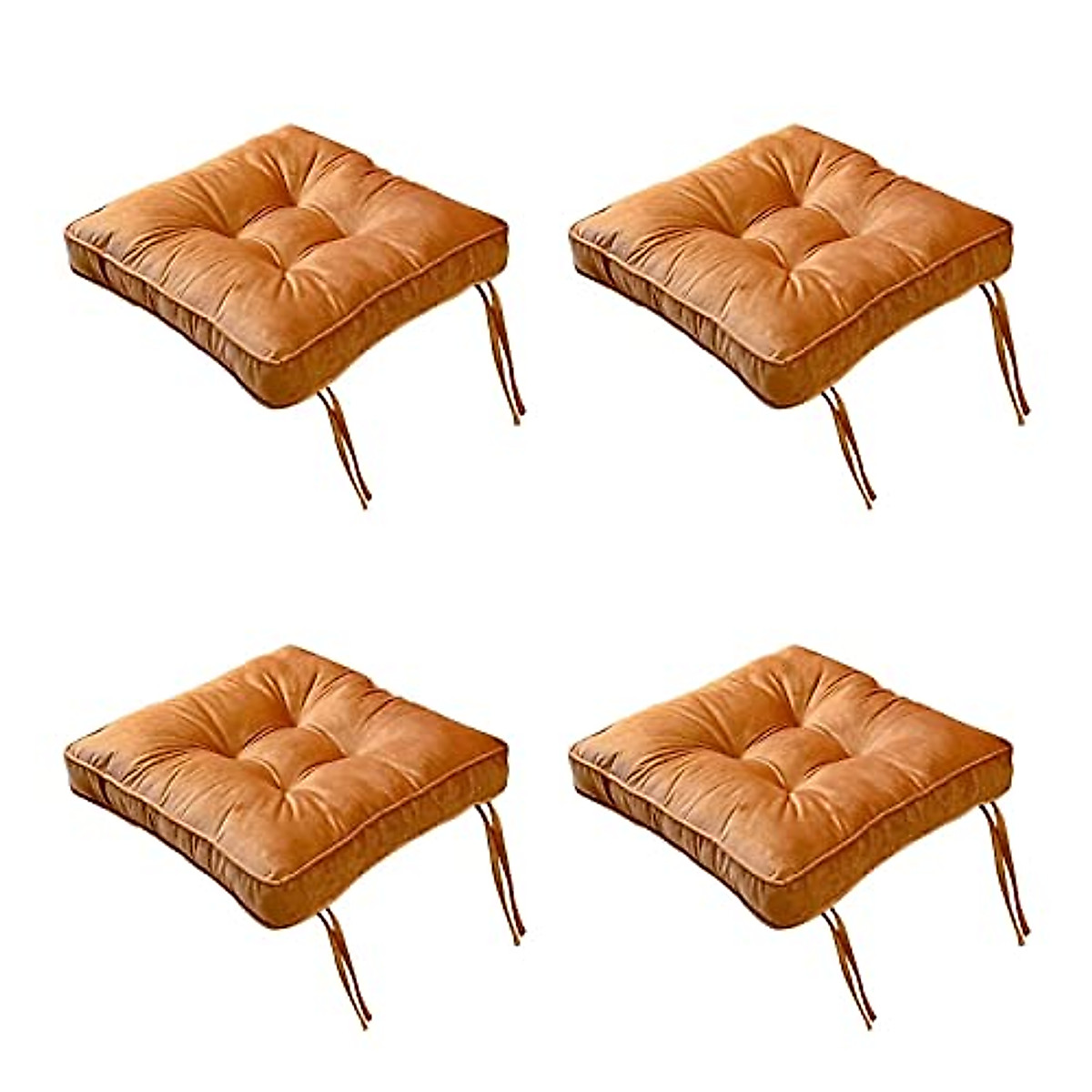 ZIBENE Set of 4 Dining Chair Cushions with Ties Soft Comfort Non Slip Square, Velvet Seat Cushions for Kitchen Chairs Washable, High Elastic Peal Cotton Extra Thick Filling Andti-Deformation Brown