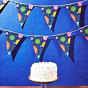 Outer Space Universe Theme Double-Sided Triangle Party Banners for Kids (11 ft, 3 Pack)