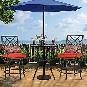 SOLAURA Outdoor Patio Bar Height Table Patio Slat Table Top/Metal Frame, Umbrella Hole for Lawns, Poolside, Deck, Garden