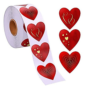Easykart 500 Red Heart Shape Stickers with Special Gold Foiling, 1.5" Size | 3 Different Designs in one roll | Suitable for Anniversary Love Theme Party Decorations, Valentine's Day Gifting…