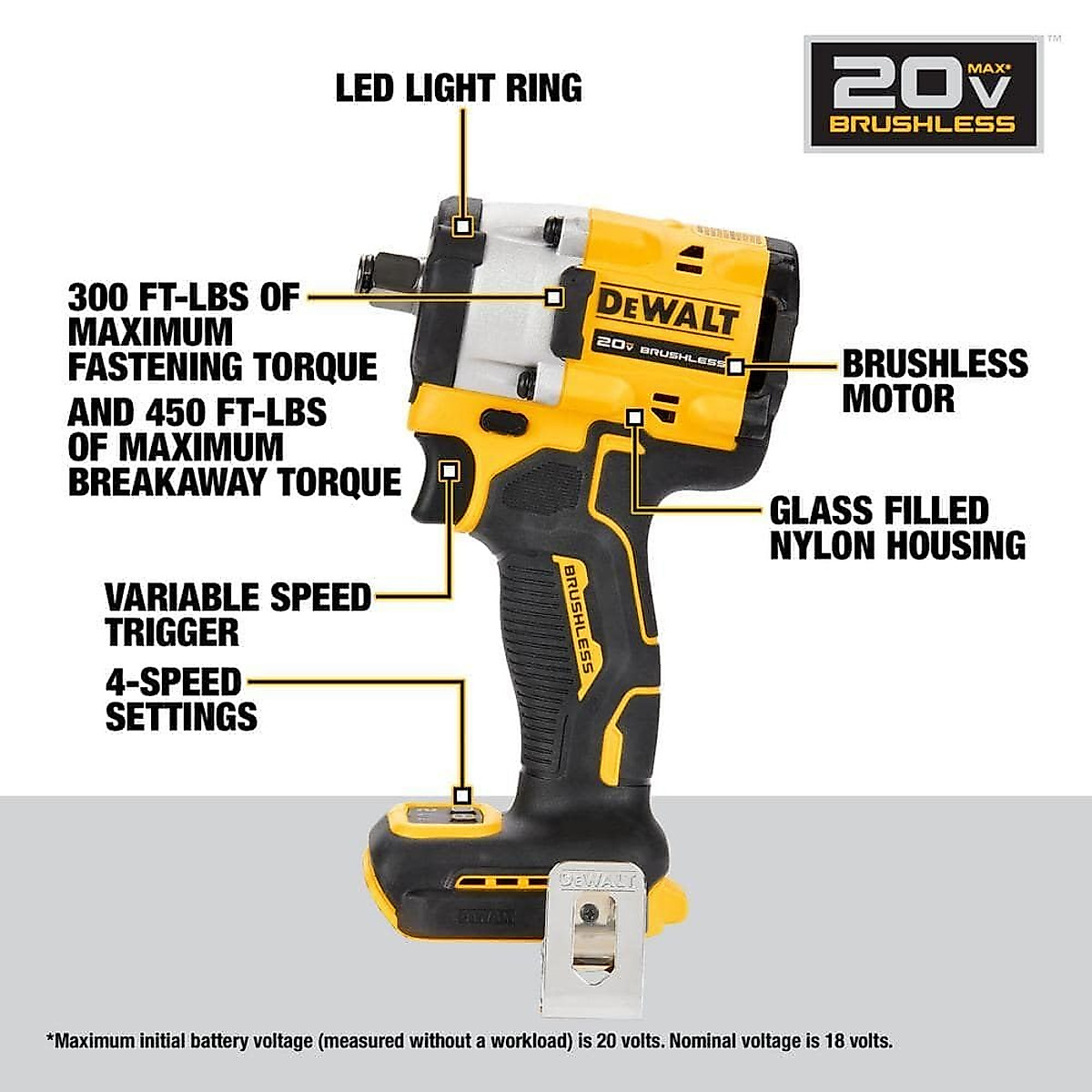 DEWALT ATOMIC 20V MAX* 1/2 in. Cordless Impact Wrench with Hog Ring Anvil (Tool Only) (DCF921B)