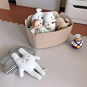 Foldable Storage Basket Bin Drawers Nature Felt Fabric with Handles for Home Office Bedroom Clothes DVD Books Cloest Organizer Strong&Large Size (Beige)