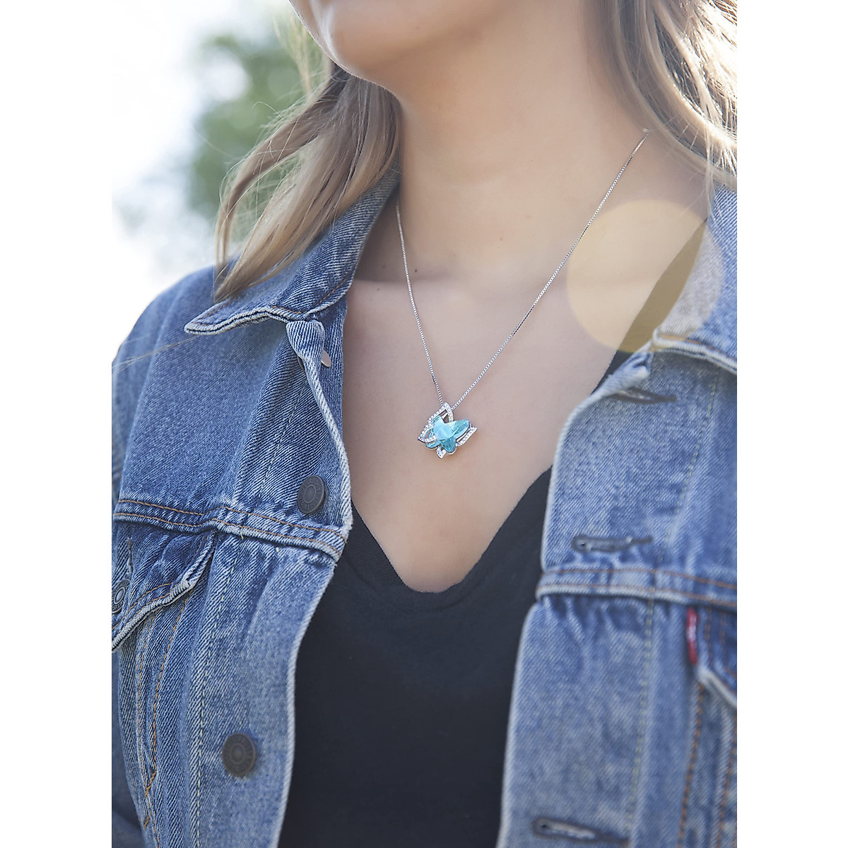 GEMMANCE Butterfly Crystal Necklace with Aquamarine Blue Birthstone for March and December, Silver-Tone, 18”+2” Chain