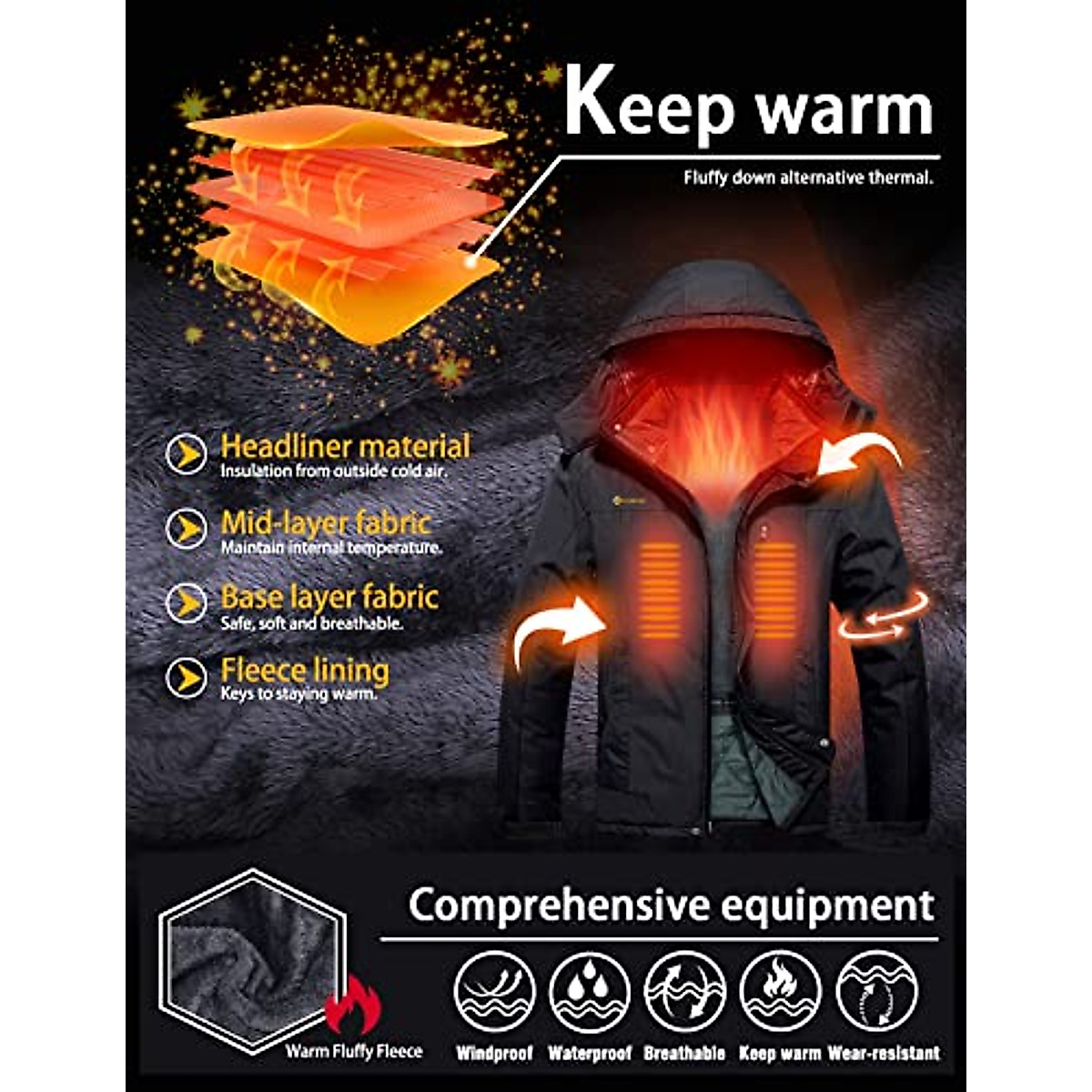 GEMYSE Men's Mountain Waterproof Ski Snow Jacket Winter Windproof Rain Jacket (Black,Large)