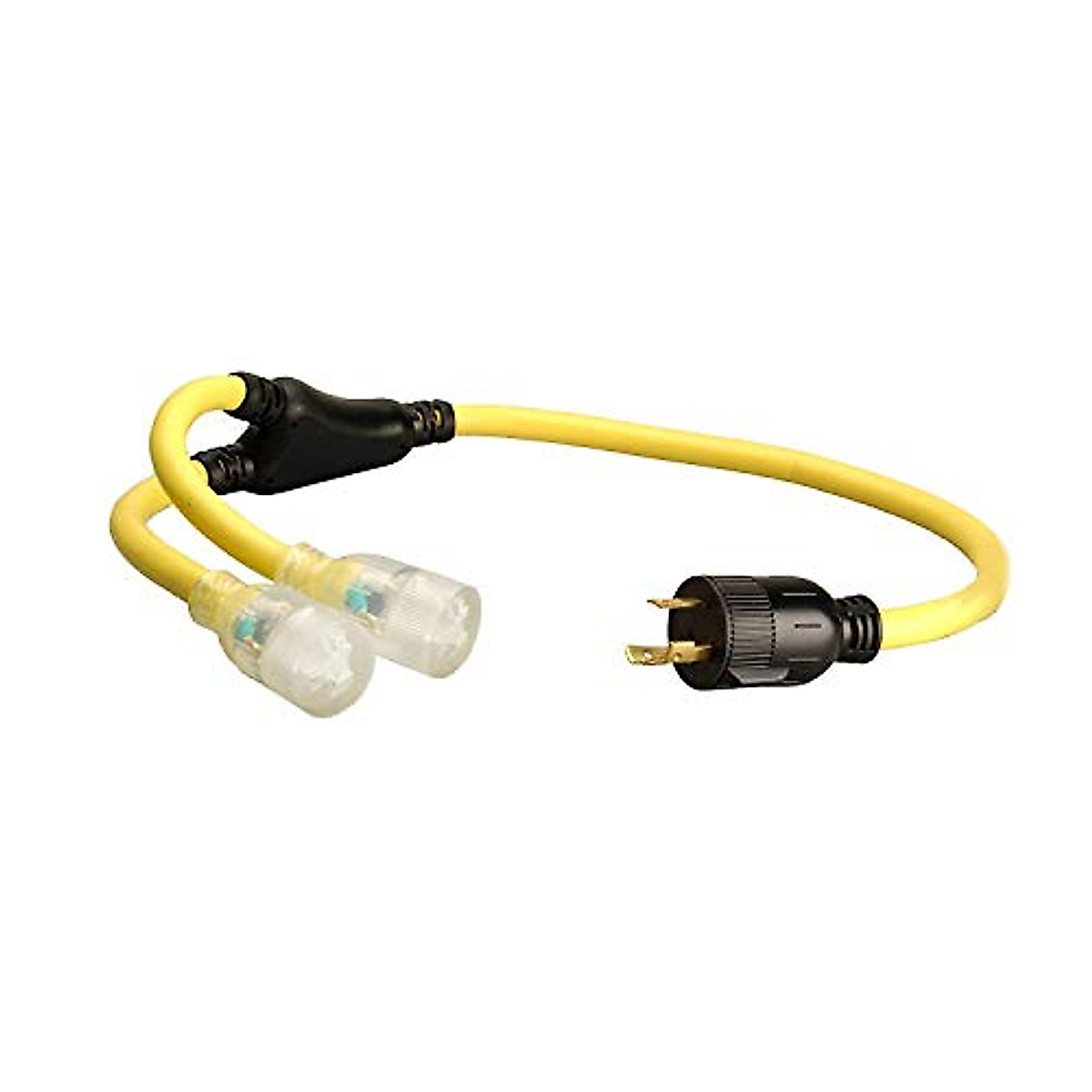 Woods Coleman Cable 01915 3-Feet Generator Power Cord Adapter, 10/3 Splitter Y Adapter, L5-30P to (2) Lighted 5-20R