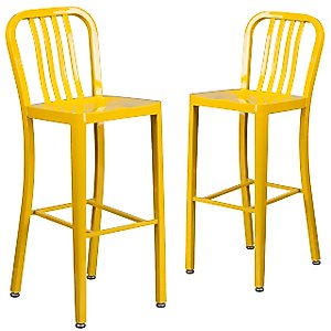 Flash Furniture Gael Commercial Grade 2 Pack 30" High Yellow Metal Indoor-Outdoor Barstool with Vertical Slat Back