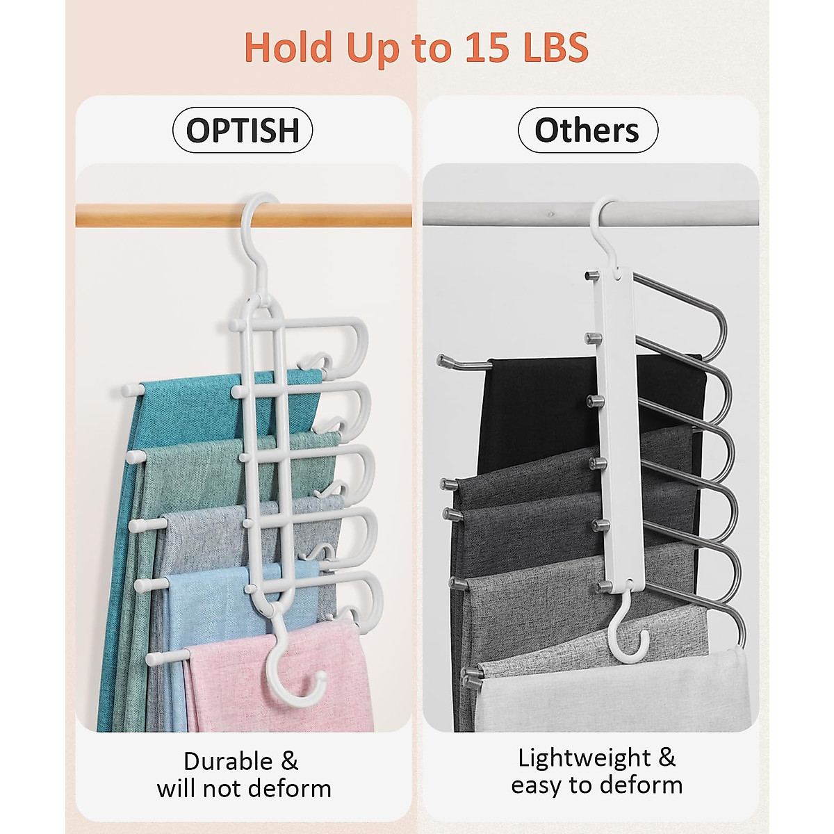 Upgraded 3 Pack Pants Hangers Space Saving, Non Slip Pants Organizer for Closet, 5 Tier Jean Hangers, Multi Hangers Space Saving Closet Organizers for Trousers Scarves