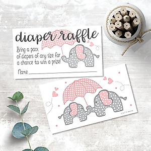 Pink Elephant Diaper Raffle Tickets (50 Count) - Girl Baby Shower Game