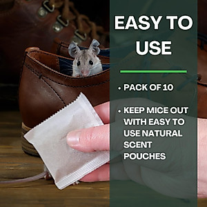 Mouse Repellent Pouches, Extra Strength 60% Oil, Repel Mice Rodent from Nesting in Car/Boat/RV/Grill/Pool Heaters/Campers, Deterrent for House/Garage, 10 Scent Pouches (Herbal Mint Scent)