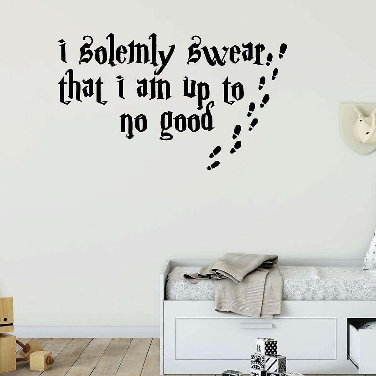 I Solemnly Swear That I Am Up To No Good Wall Decal with Footprints - Marauder's Map Themed Vinyl Lettering for Home or Bedroom Decor