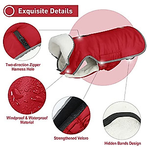 ALAGIRLS Thick Fleece Lining Winter Dog Coat, Classic Padded Warm Dog Coat with Harness Hole, Windproof Dog Vest Clothes Pet Apparel for Cold Weather, Red L
