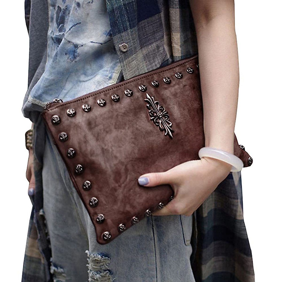 LETEULO Wallets for Women Genuine Leather Card Organizer Dip Dye Coin Purse Ladies Ultrathin Wallets (Coffee) AND Womens Crossbody Bag Vintage Shoulder Bag Leather Clutch Handbags Purse (Coffee, L)