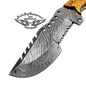 Best.Buy.Damascus1 Olive Wood 9.5'' Tracker Fixed Blade Handmade Damascus Steel Hunting Knife With Prime Quality
