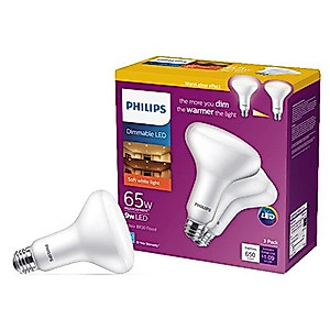 Philips LED Frosted Indoor BR30, Dimmable Warm Glow Effect, 650 Lumen, 2700-2200K, 7.2W=65W, E26 Base, 6-Pack