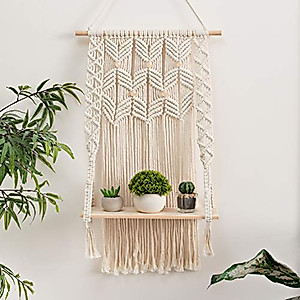 OMOMIO Macrame Wall Hanging Shelf - Bohemian Wall Decor for Bedroom - Woven Rope Macrame Wall Art as Boho Bathroom Shelf Decor - Macrame Shelf Wall Hanging Plant Hanger with Crochet Wall Hangings