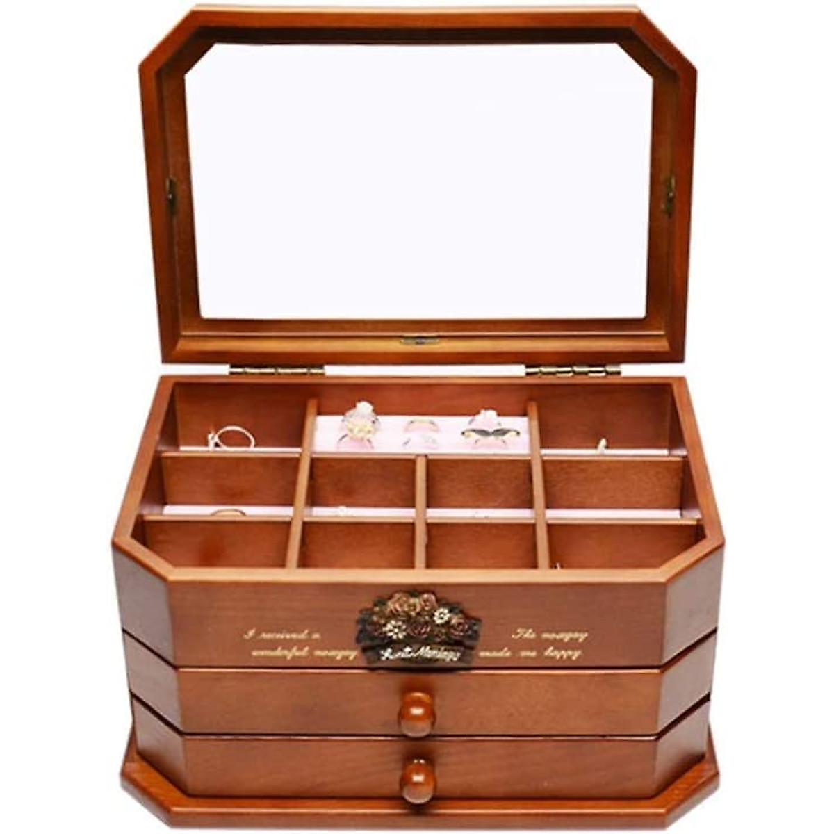 Yalych Solid Wood Jewelry Box Box 3 Layer Jewelry Display Storage Case For Earring Ring Necklace Bracelet jewellery case Jewelry Organizer