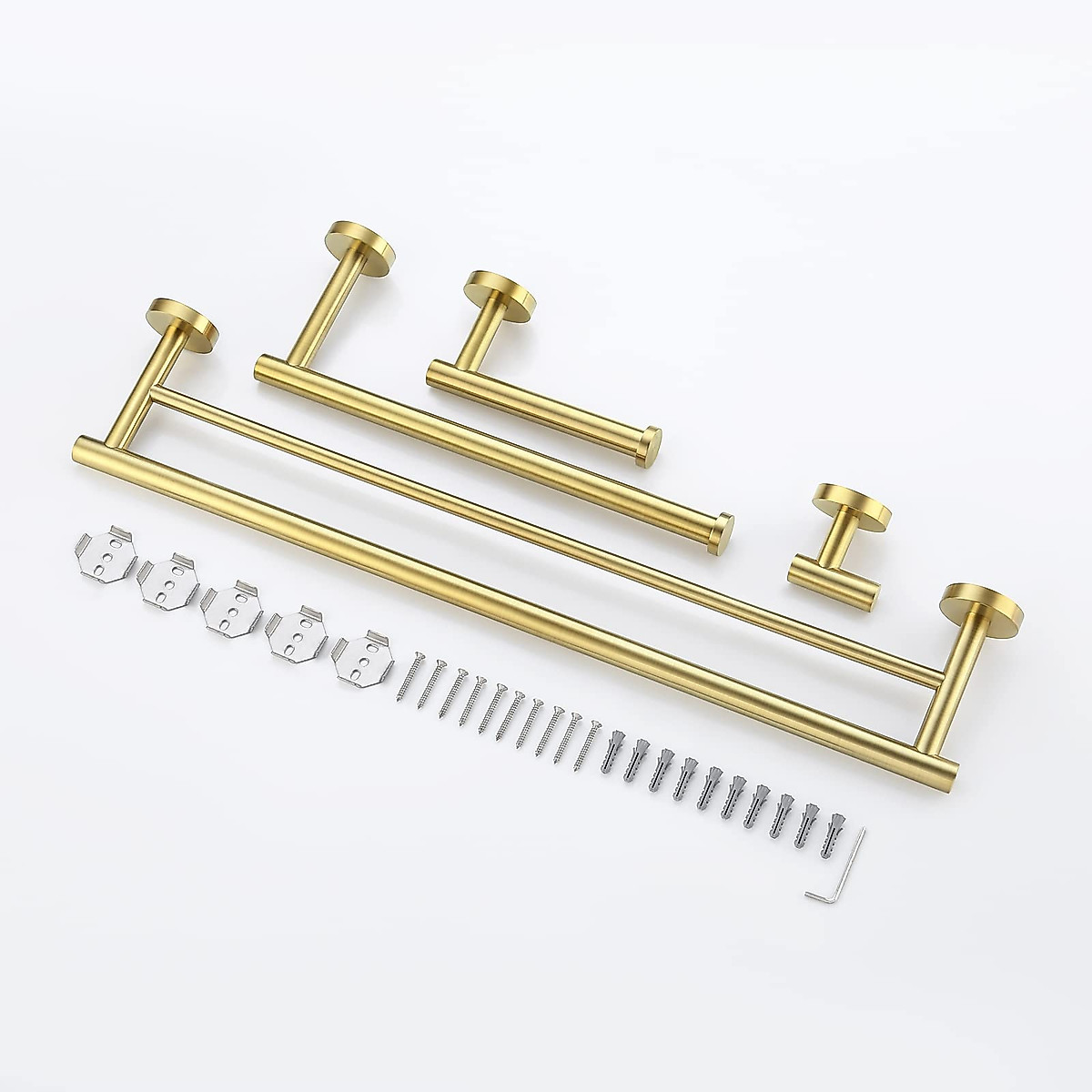 KES Brushed Gold Bathroom Hardware Set 4-Piece 24 Inch Double Towel Bar Toilet Paper Holder Hand Towel Holder Robe Hook Stainless Steel, LA20BZ-43