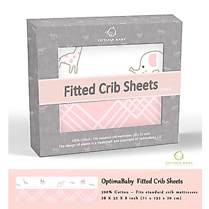 OptimaBaby Pink Crib Sheets, Animals Fitted, 2 Count