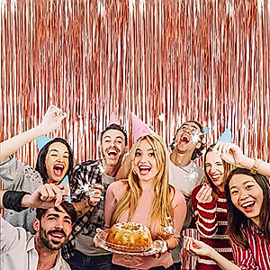 GOER 3.2 ft x 9.8 ft Metallic Tinsel Foil Fringe Curtains Party Photo Backdrop Party Streamers for Birthday,Graduation,New Year Eve Decorations Wedding Decor (1 Pack, Rose Gold)