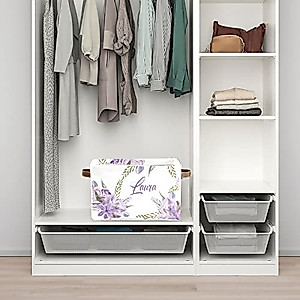 Purple Flower Personalized Custom Name Waterproof Storage Boxs Baskets Clothts Towel Book for Bathroom Office 1 Pack