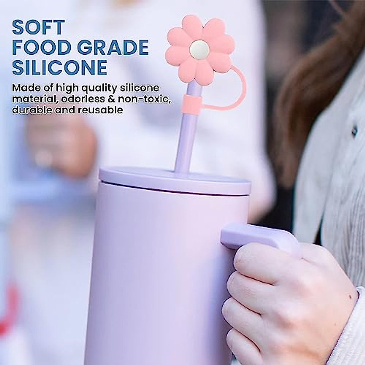 3PCS Straw Covers for Stanley Tumbler, Silicone Straw Cover for Stanley 40 oz, 30 oz, Straw Topper for Stanley Cup, Cap for Stanley Straw Accessories, Straw Cap (Flower)